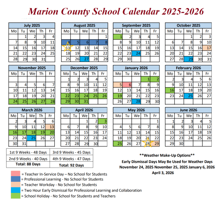 Marion County School Break Academic Year 2025-2026 - My School District ...